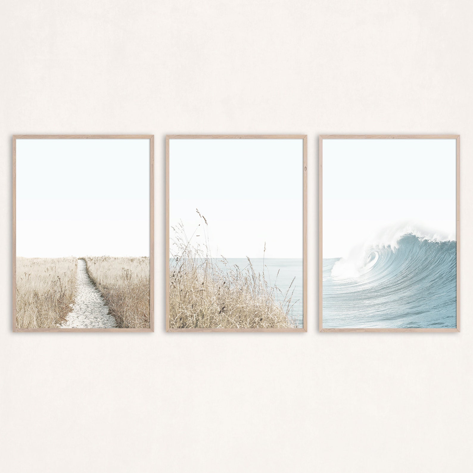 Ocean Print Set of 3 Posters Neutral Print Boho Wall Decor Bedroom ...
