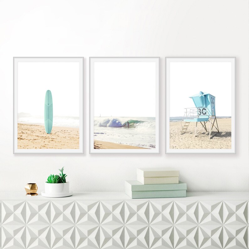 Coastal Print Set of 3 Beach Prints Surf Poster Aqua Decor - Etsy