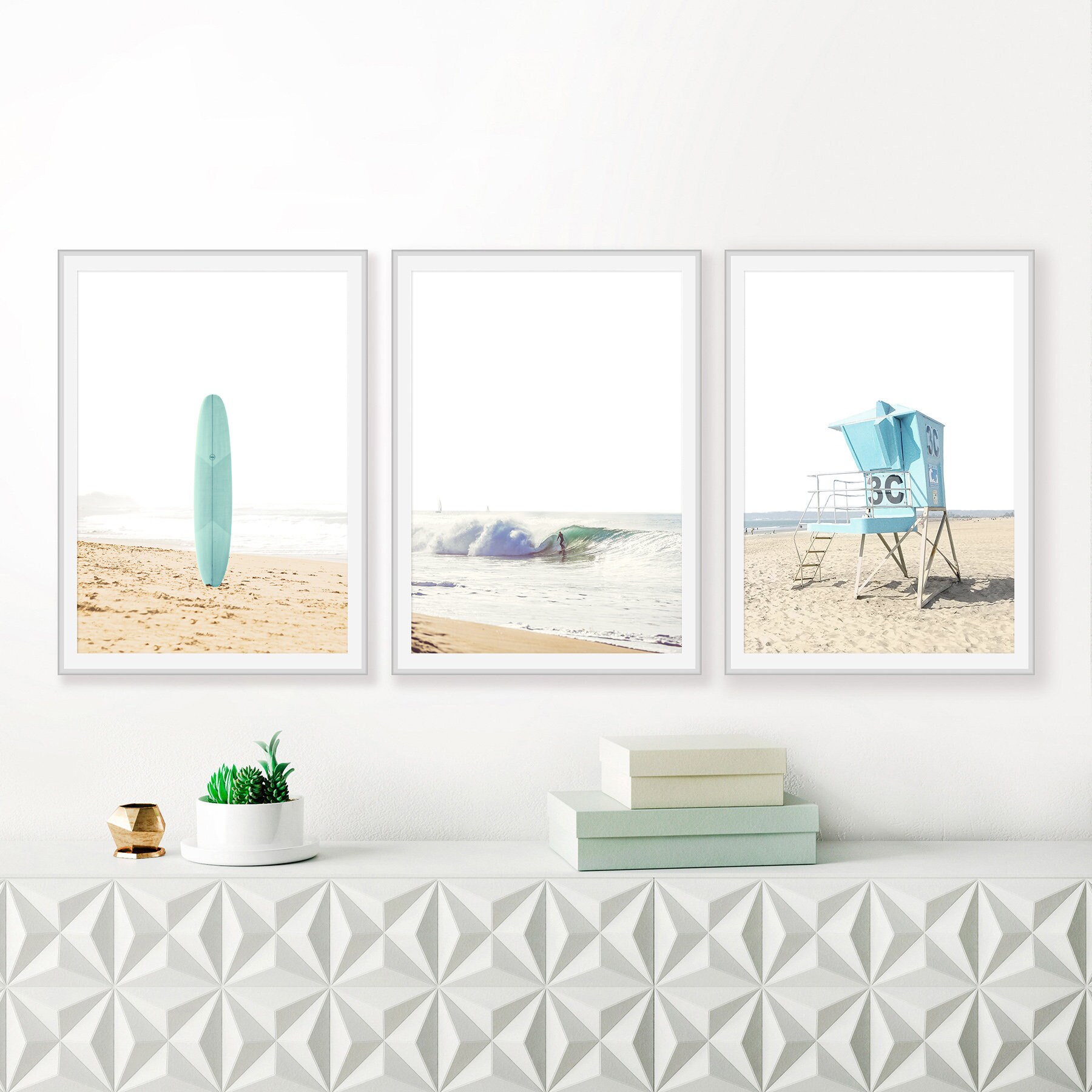 Coastal Beach Prints, Set of 3, Surf Posters, Ocean Photography, Aqua ...