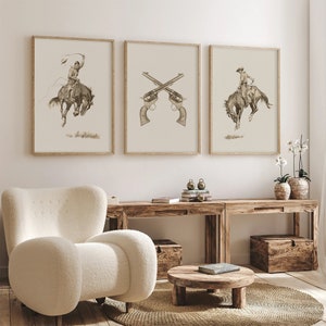 Cowboy Print Set Vintage Western Decor Man Cave Decor Boy Room Poster ...