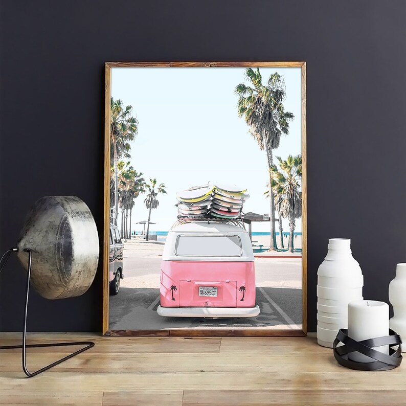 Beach Print VW Bus Print Pink Camper Van Decor Surf Poster - Etsy France