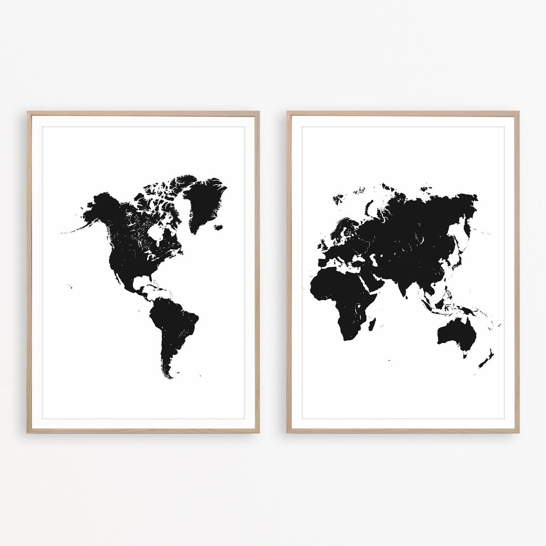 Map of the World Print Black and White World Map Wall Art Map Poster ...