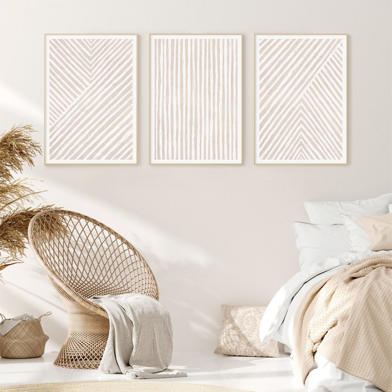 Neutral Abstract Line Art Print Set: Minimalist Beige Decor, Boho Wall ...