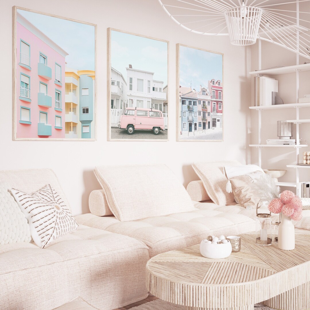 Retro City Prints Blush Pink Wall Art Pastel Room Decor Retro Wall Art ...