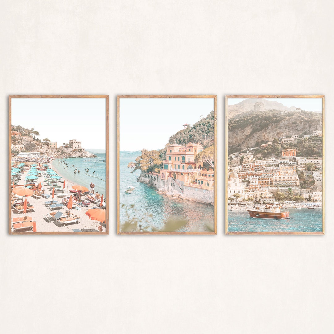 Italian Riviera Prints Beach Art Pastel Decor Set of 3 Prints Boho Wall ...