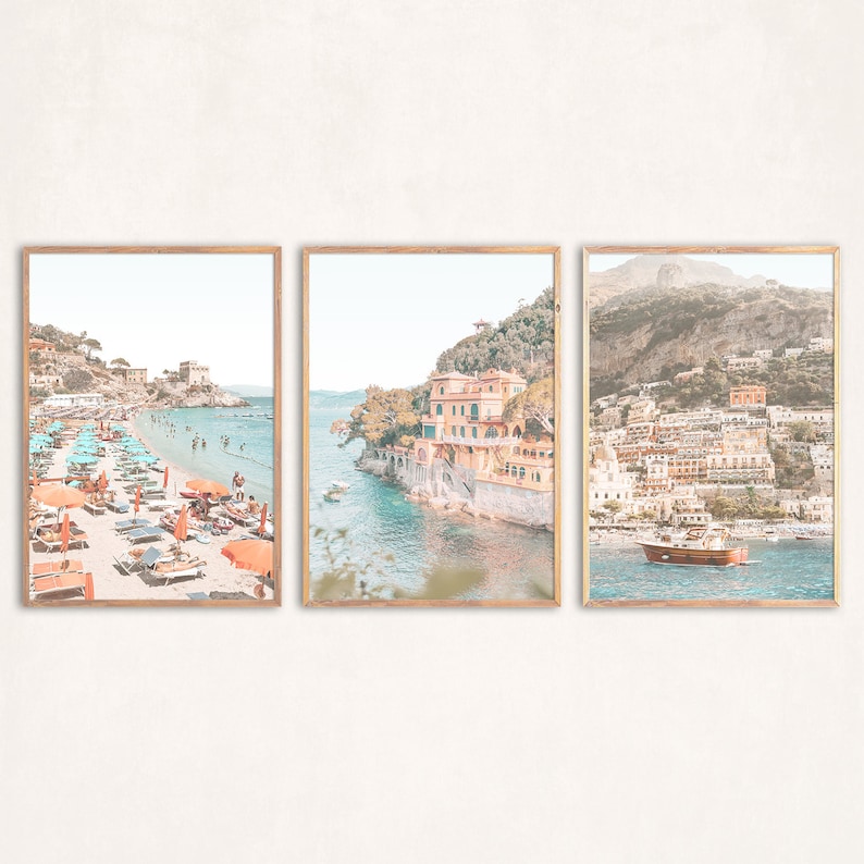 Italian Riviera Prints Beach Art Pastel Decor Set of 3 Prints - Etsy