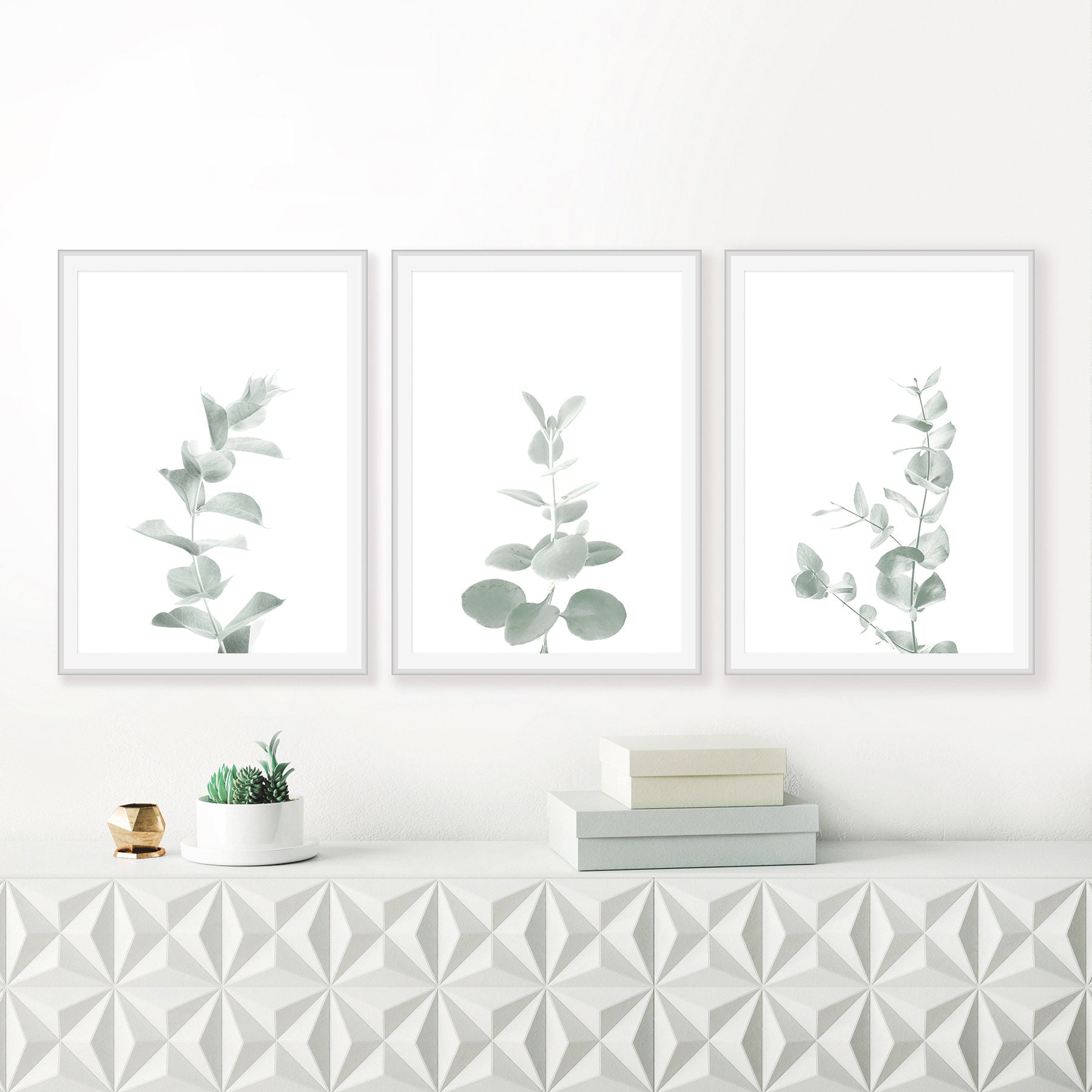Eucalyptus Print Set of 3 Botanical Prints Mint Green Decor | Etsy