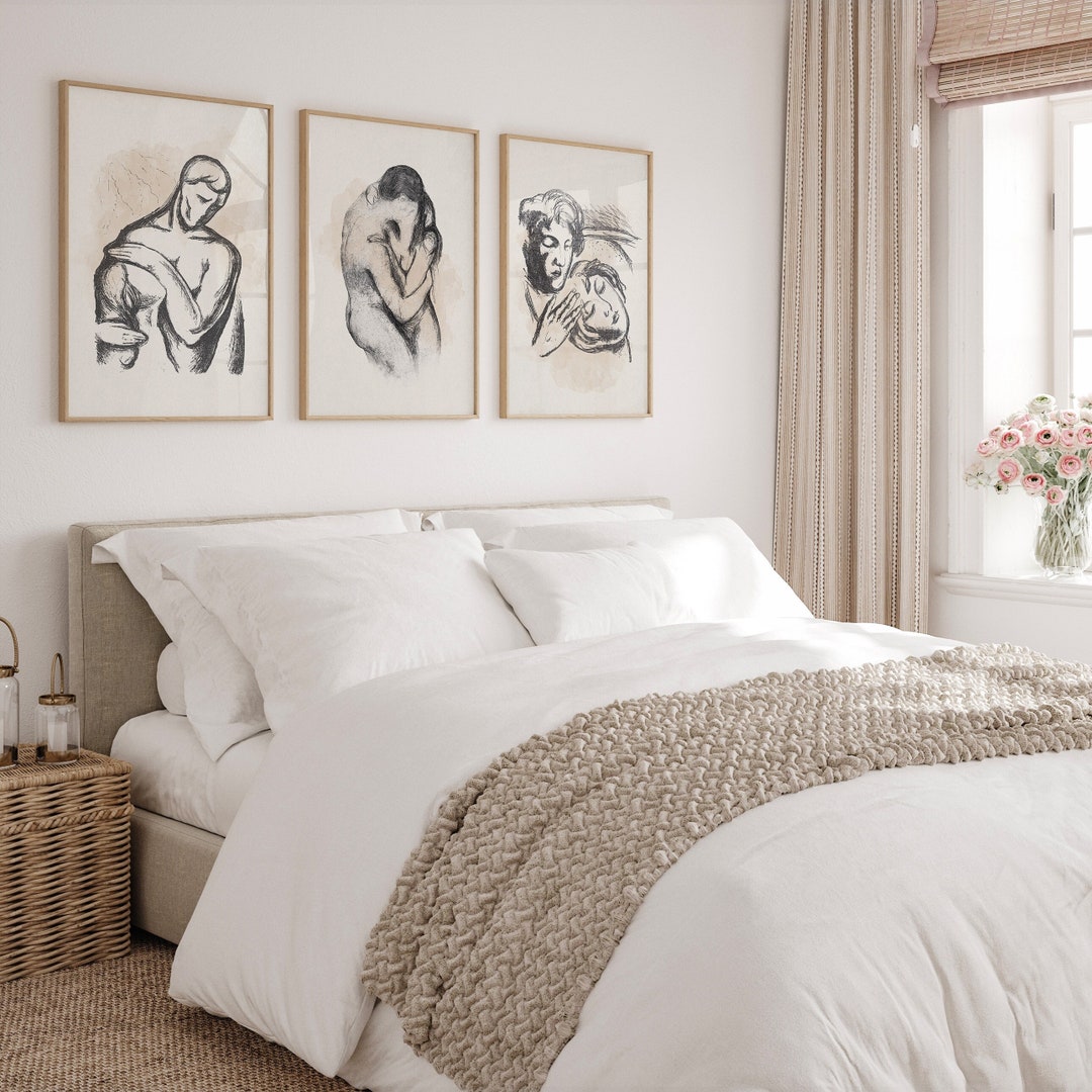 Lovers Art Romantic Decor Modern Bedroom Art Above Bed Wall Art Boho ...