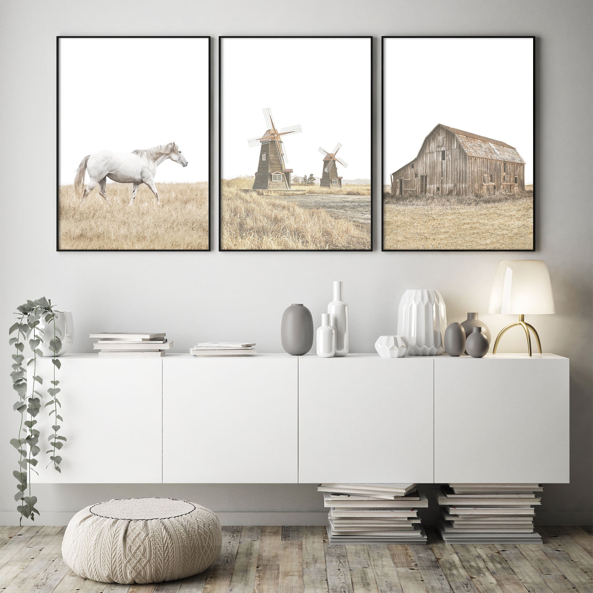 Farm Print Set of 3 Posters Rustic Art Barn Print 3 Piece Wall | Etsy