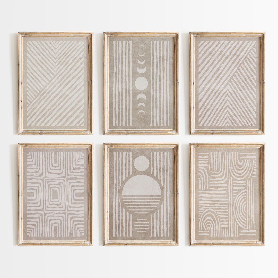 Neutral Abstract Line Art Print Set: Beige Earthy Gallery Wall (digital ...