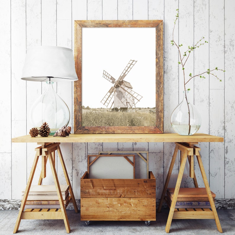 Windmill Art Print Rustic Wall Art Farmhouse Wall Decor | Etsy