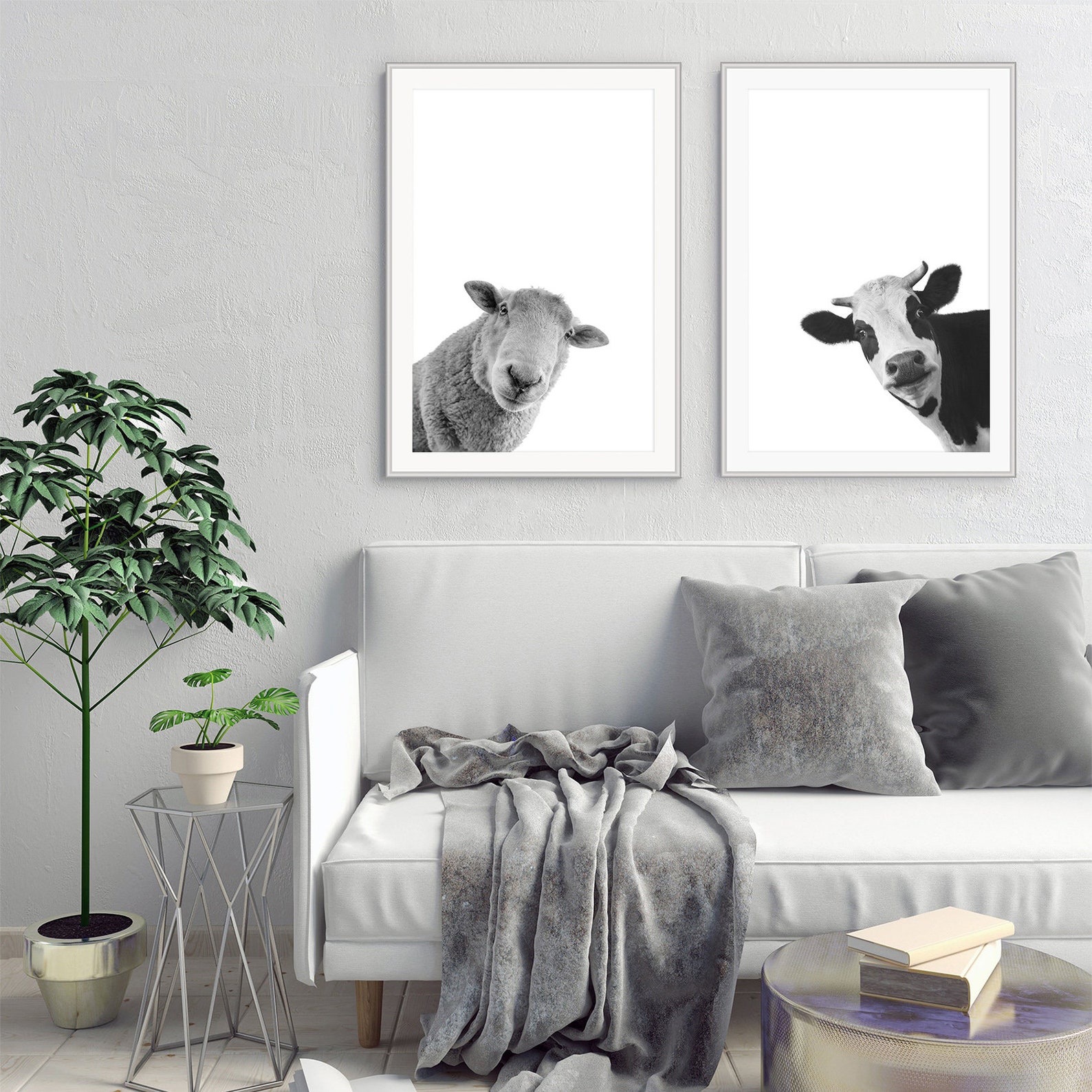Cow Print Set of 2 Prints Sheep Print Cow Decor Farmhouse Wall | Etsy