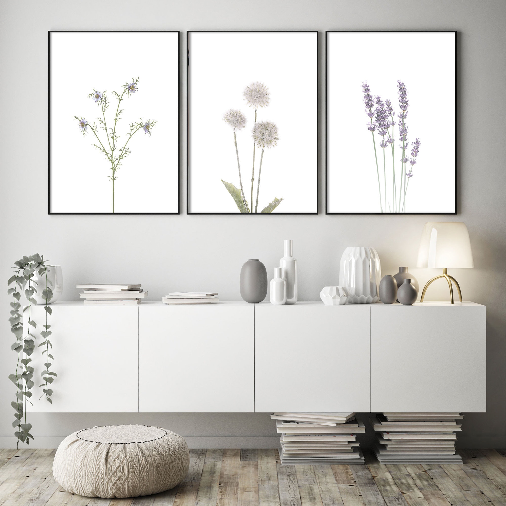 Flower Wall Art Set of 3 Floral Prints Lavender Art Print | Etsy