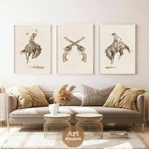 Cowboy Print Set Vintage Western Decor Man Cave Decor Boy Room Poster ...