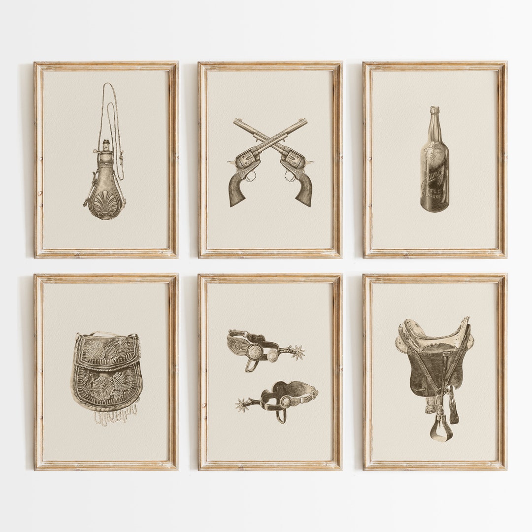 Vintage Cowboy Print Set Southwestern Wall Art Retro Western Decor Man ...