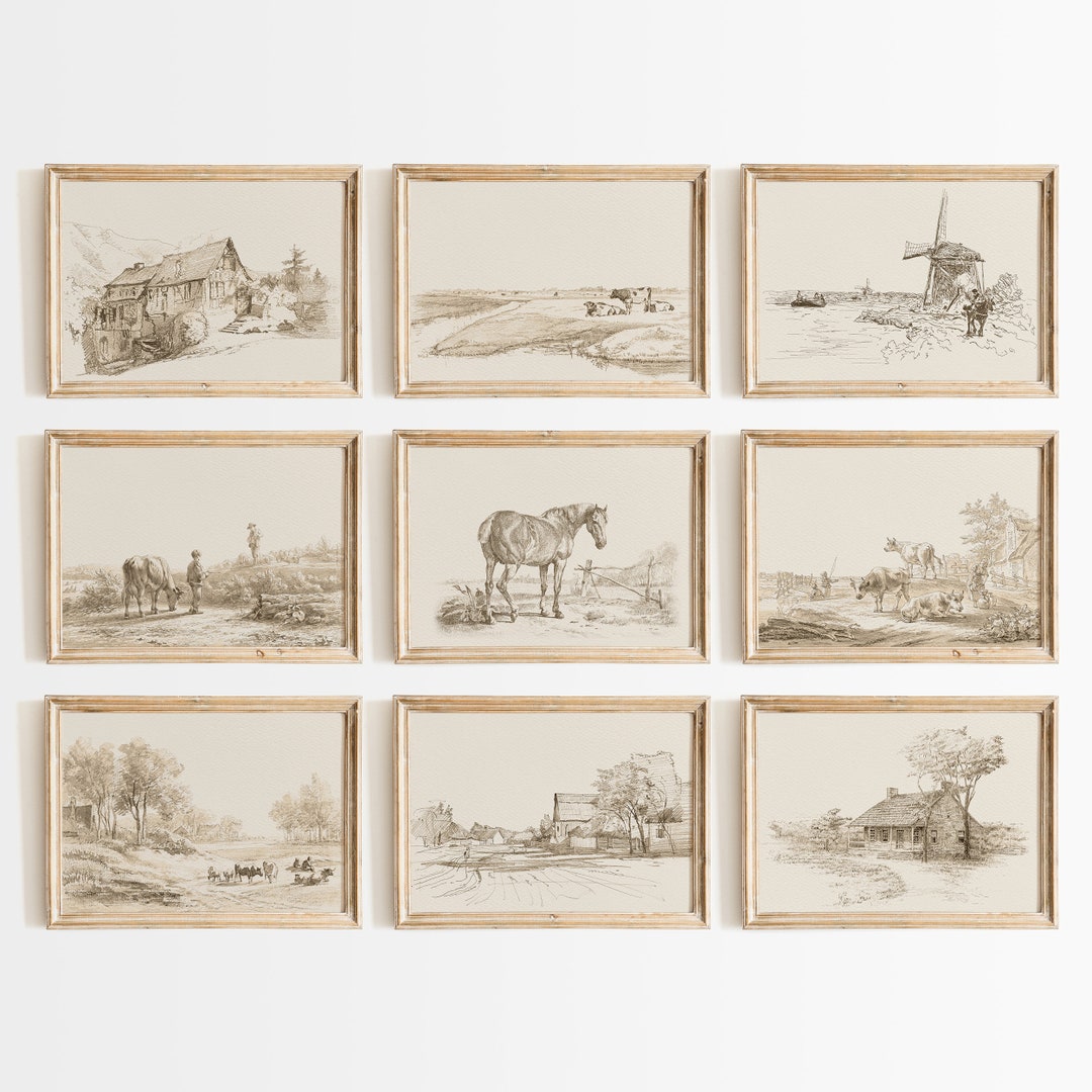 Vintage Landscape Wall Art Farmhouse Decor Rustic Country Prints ...