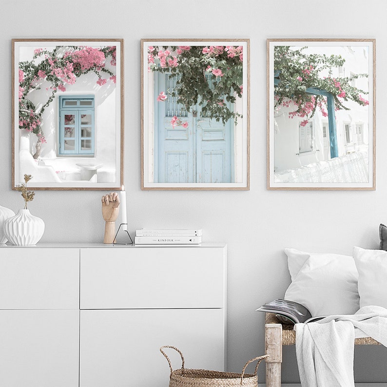 Greece Print Set of 3 Art Print Pastel Wall Art White Bedroom - Etsy