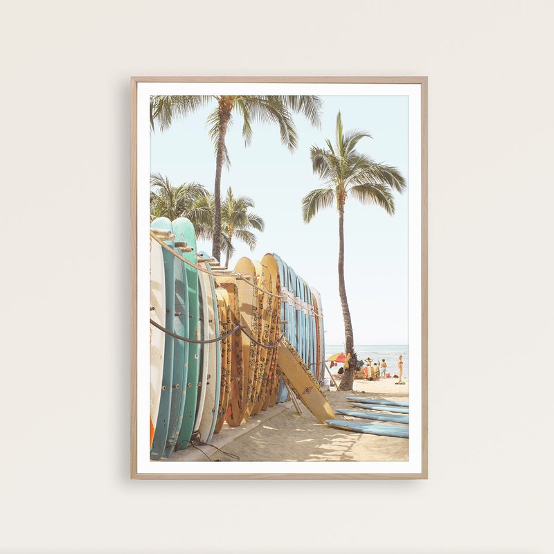 Palm Tree & Surfboard Printed Art - Etsy