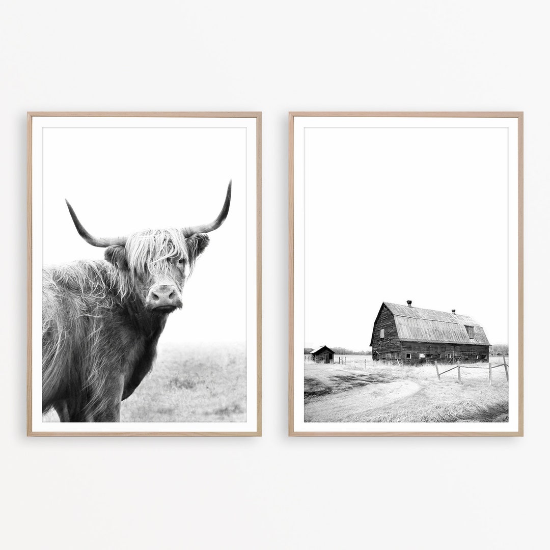 Set of 2 Wall Art Black and White Farm Print Farmhouse Art Farmhouse ...