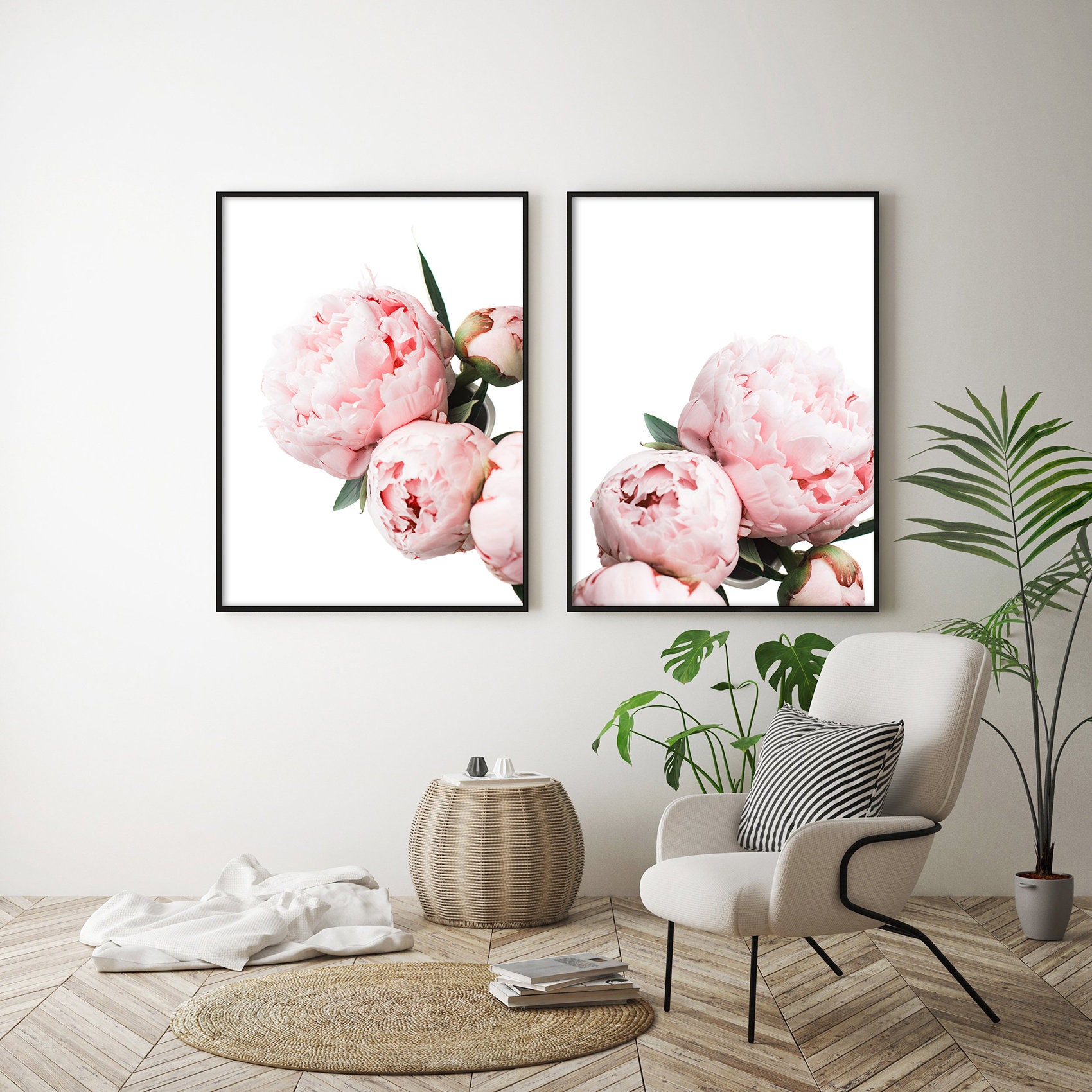 Peony Print Peonies Wall Art Set of 2 Printables Pink Flower | Etsy