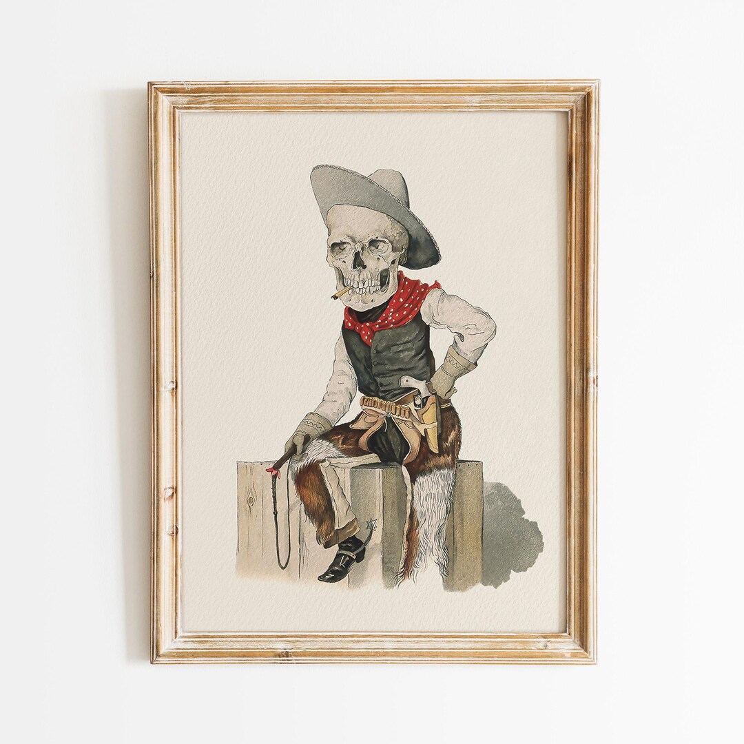 Skeleton Cowboy Art Print – Vintage Southwestern Wall Decor, Western ...