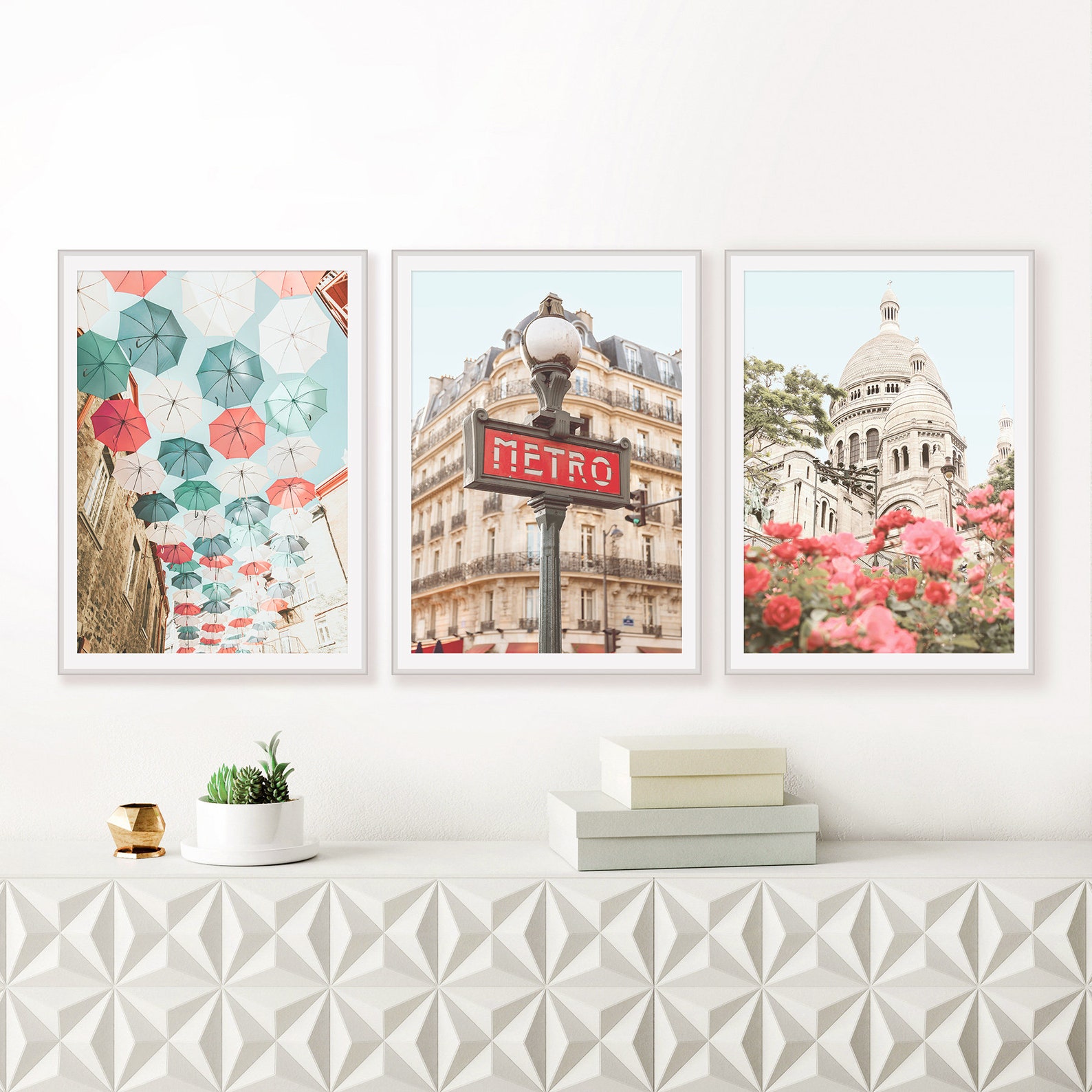 Paris Print Set of 3 Wall Art Pink Wall Decor France Print - Etsy