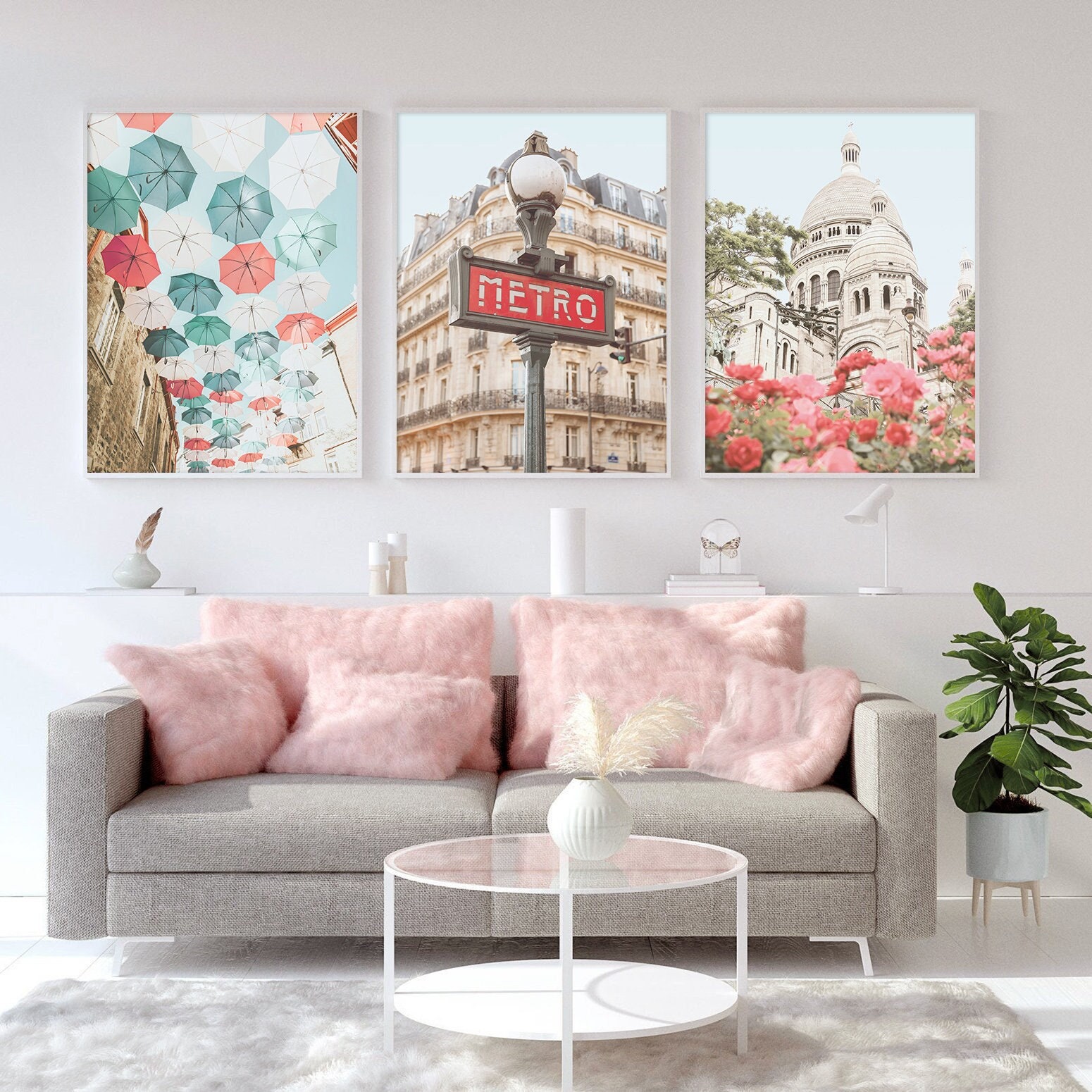 Paris Print Set of 3 Wall Art Pink Wall Decor France Print - Etsy
