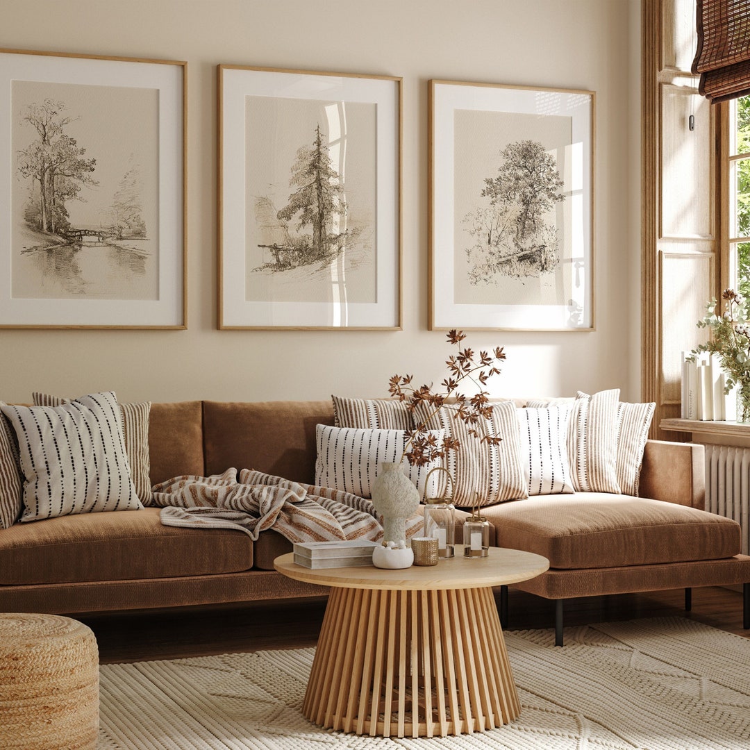 Vintage Forest Print Set Neutral Farmhouse Decor Rustic Wall Art Nature ...