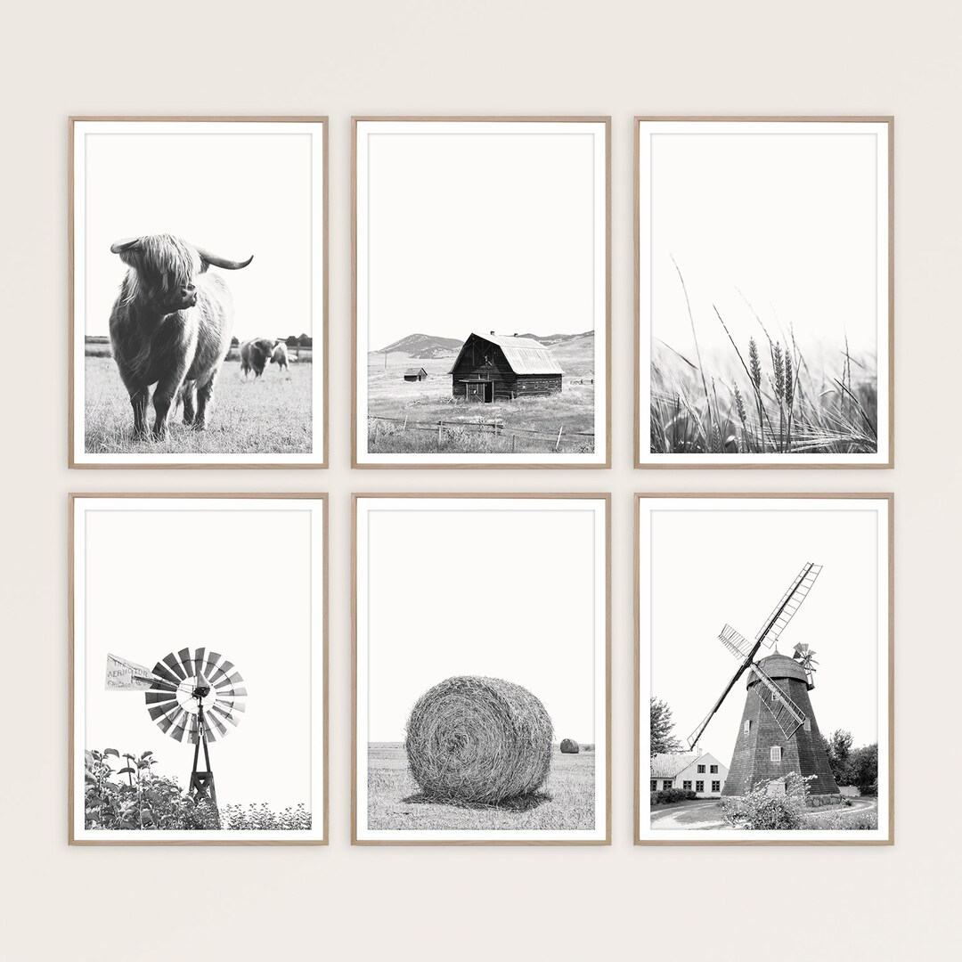 Farmhouse Decor Farm Print Set of 6 Prints Cow Poster Rustic Home Decor ...