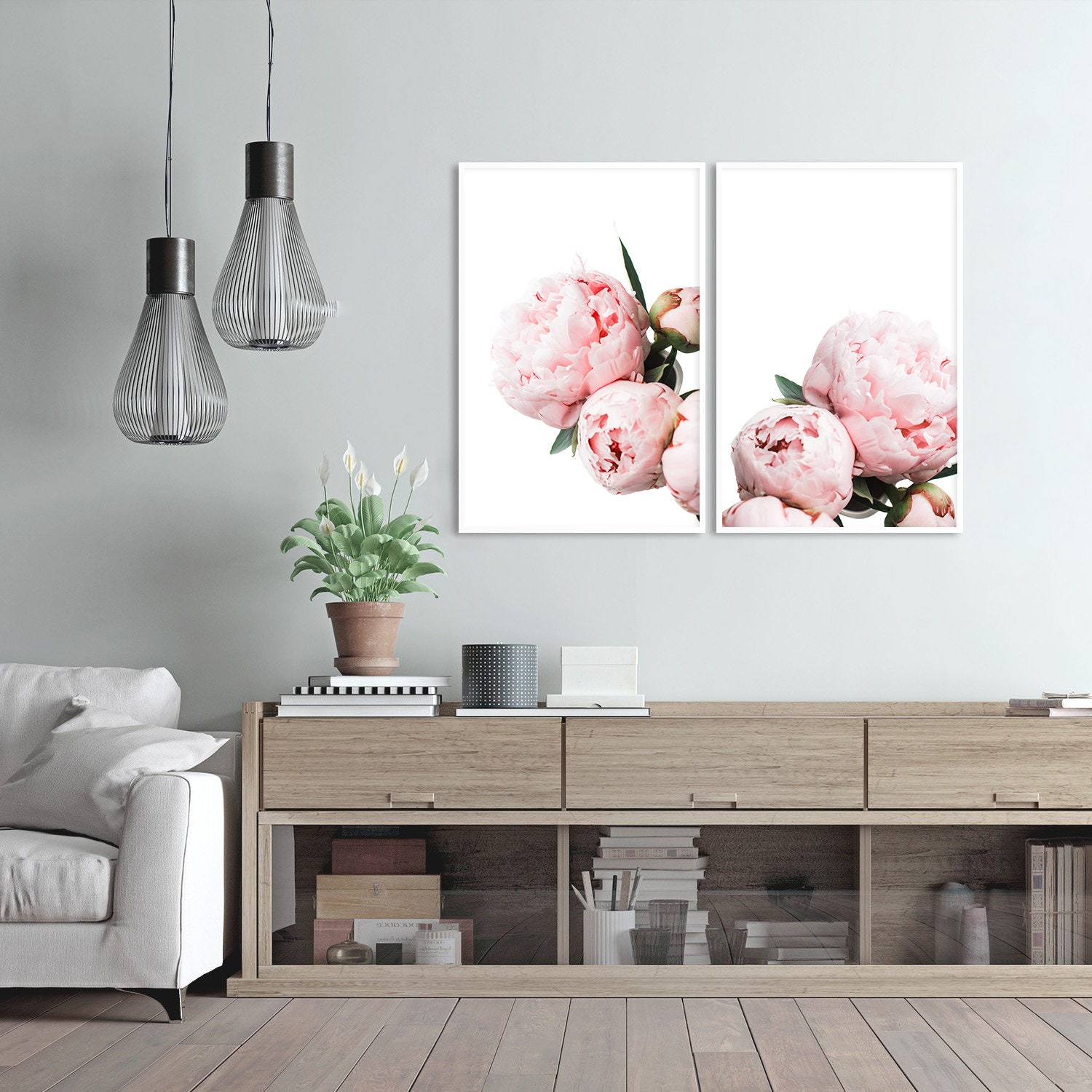 Peony Print Peonies Wall Art Set of 2 Printables Pink Flower | Etsy
