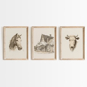 Vintage Farm Prints Neutral Farmhouse Decor Rustic Prints Country Wall ...