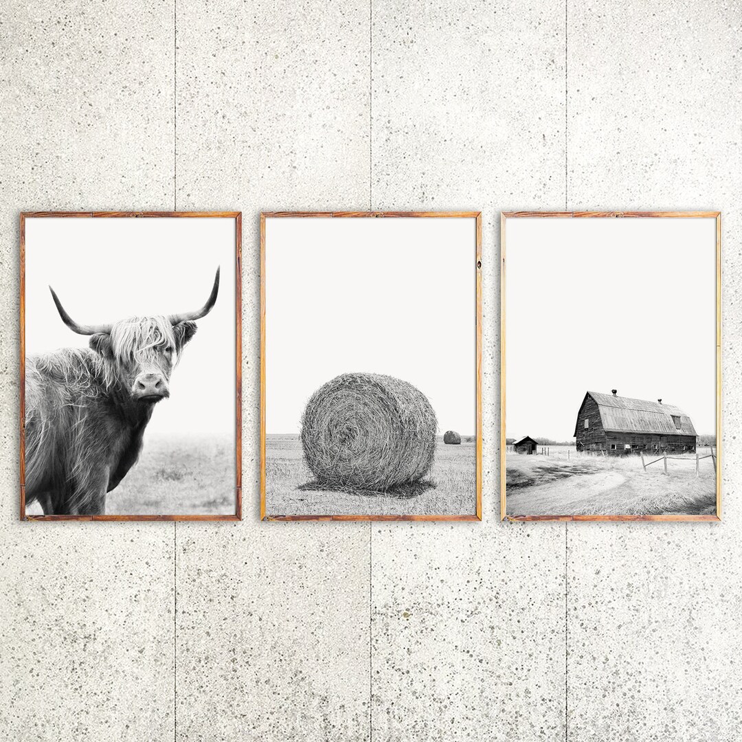 Farmhouse Print Art Set of 3 Prints Black and White Print Farmhouse ...