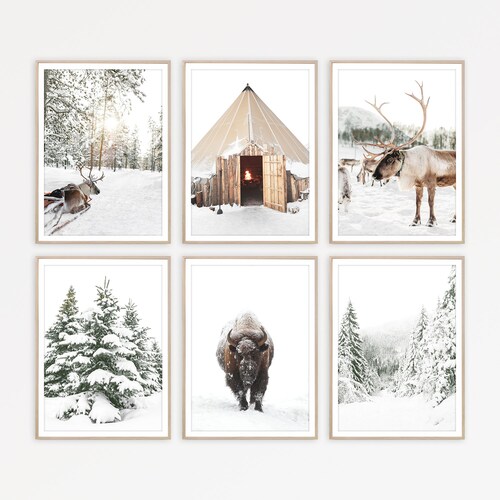 Reindeer Print Winter Wall Art Prints Nordic Christmas - Etsy