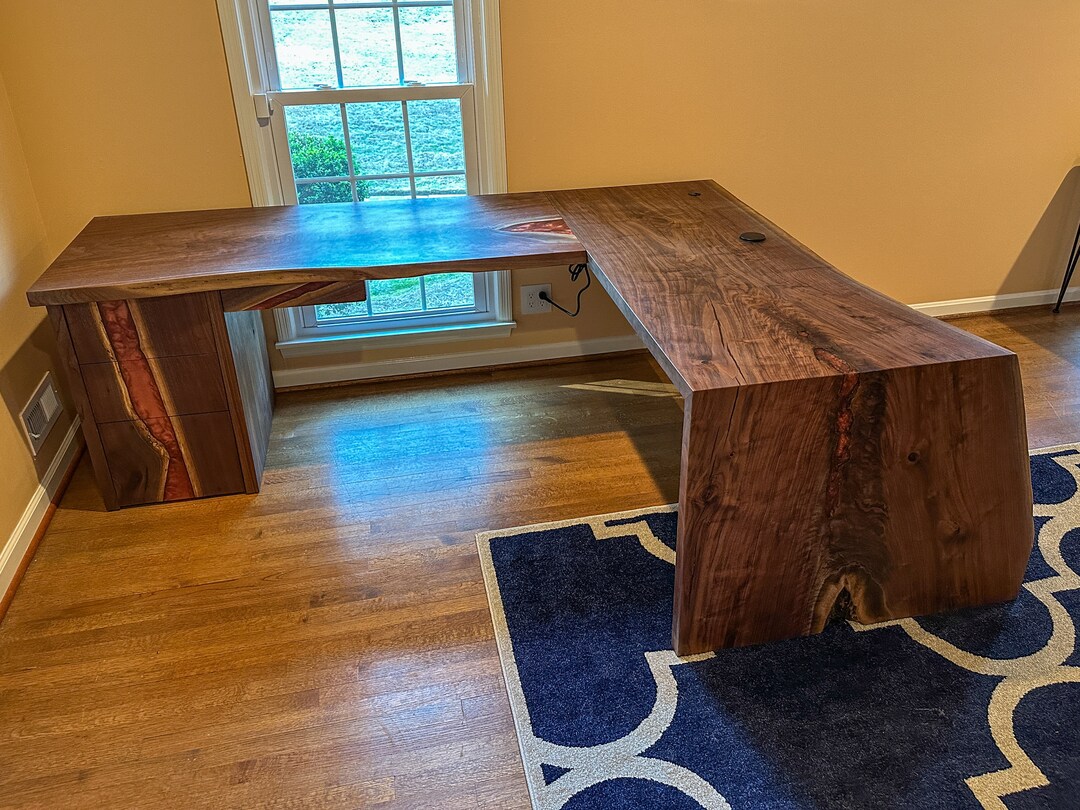 Made to Order Live Edge Walnut Waterfall L-shaped Desk - Etsy