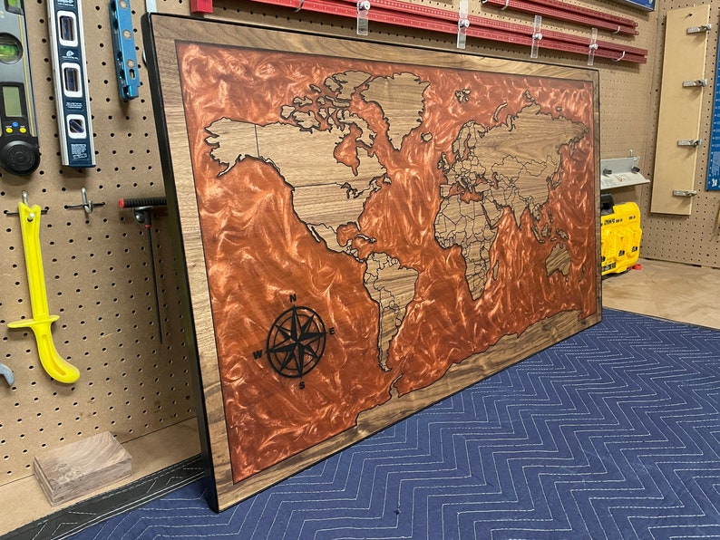 Made to Order: CNC Walnut and Epoxy World Map Wall Art - Etsy