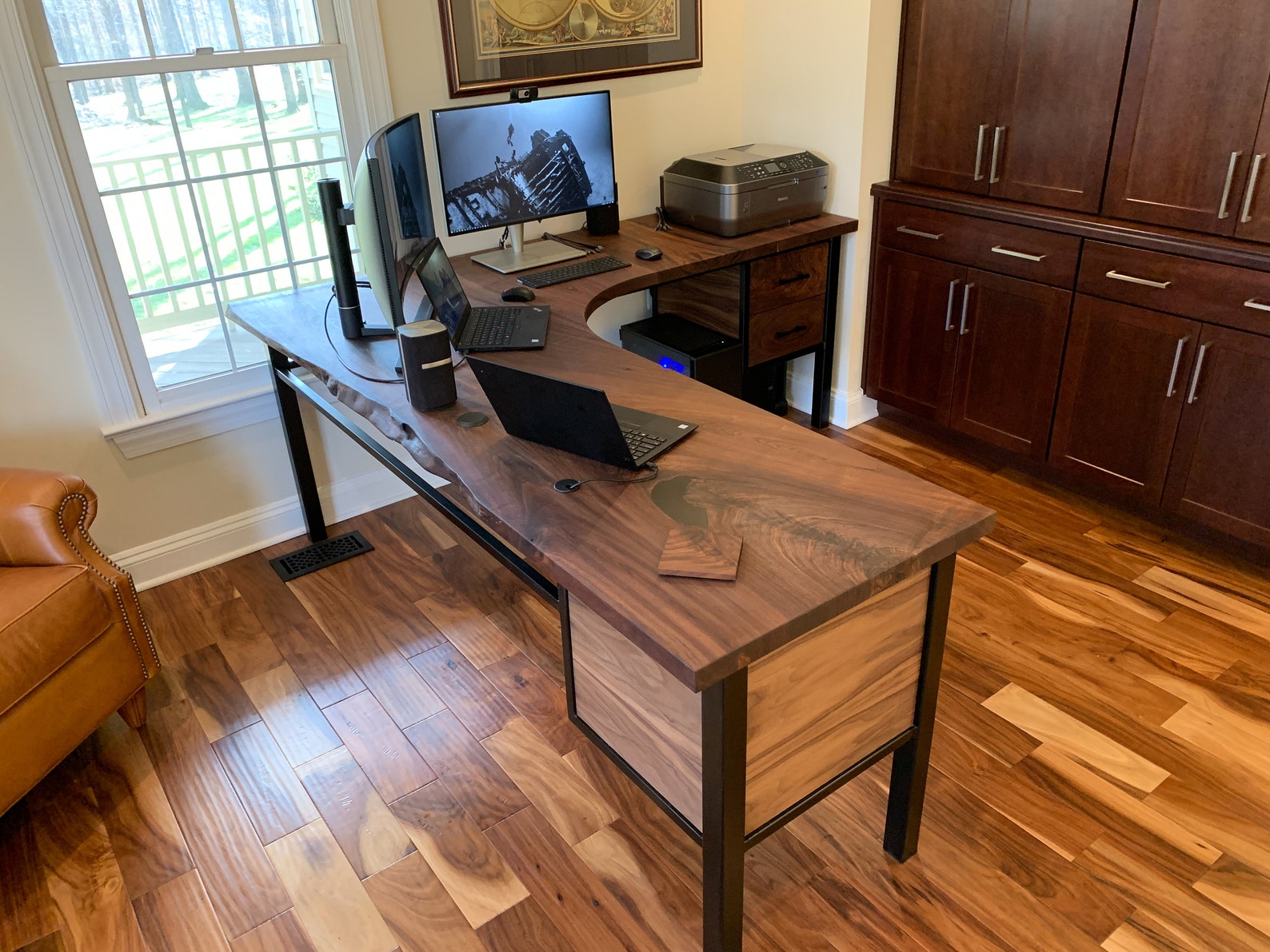Made to Order Live Edge Solid Walnut and Steel L-shaped Desk - Etsy