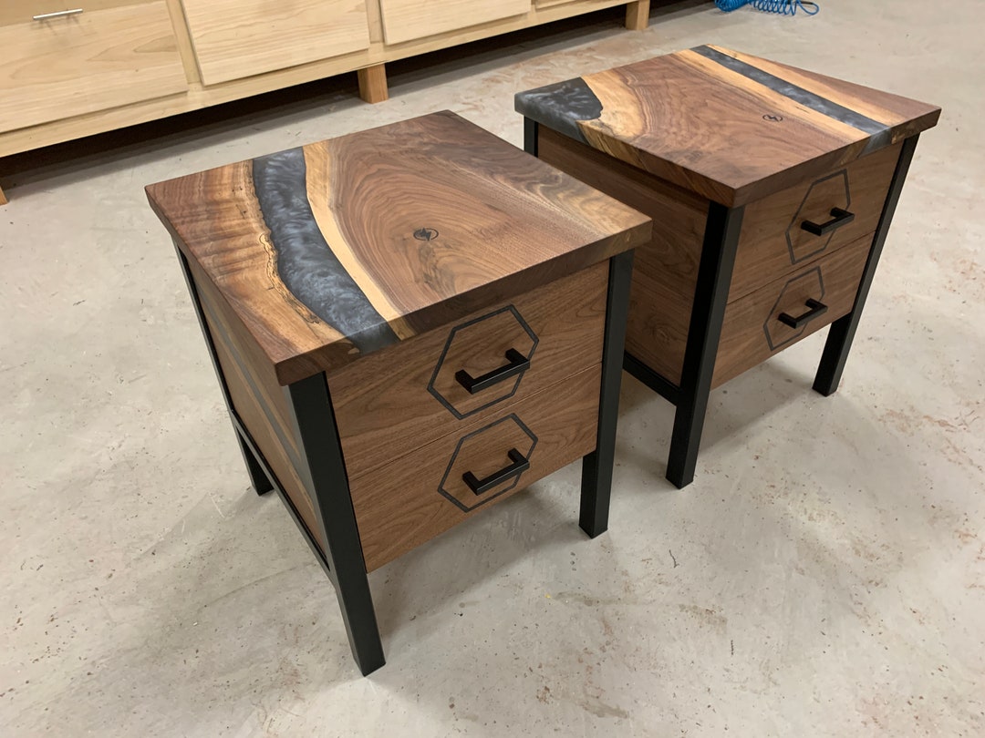 Made to Order - Live Edge 'river' Side Table With Drawers and Wireless ...