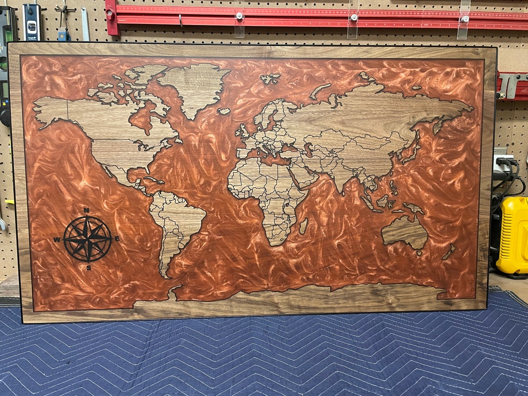 Made to Order: CNC Walnut and Epoxy World Map Wall Art - Etsy