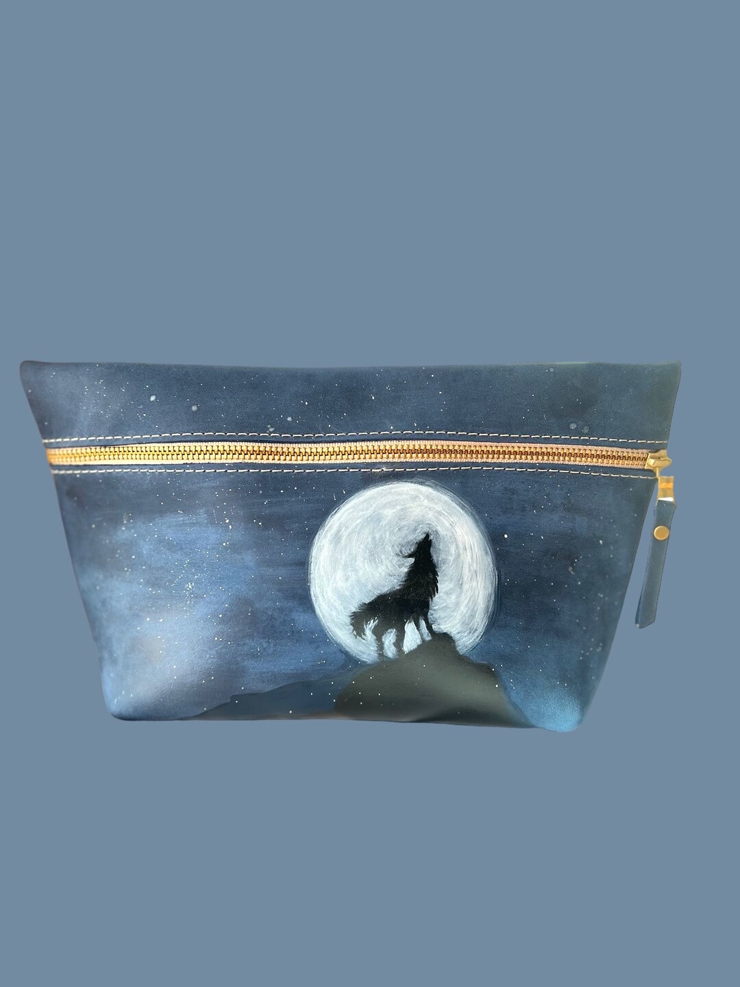Hand Painted Wolf Howling on Portland Leather Goods Deep Water Leather ...