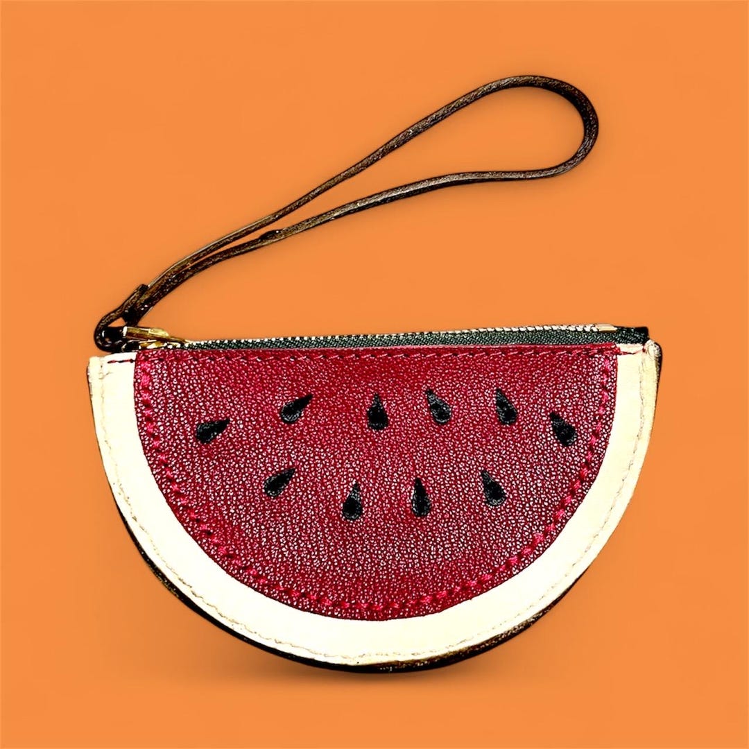 Handmade Leather Watermelon Pouch – Fruit Slice Wristlet – Hand ...