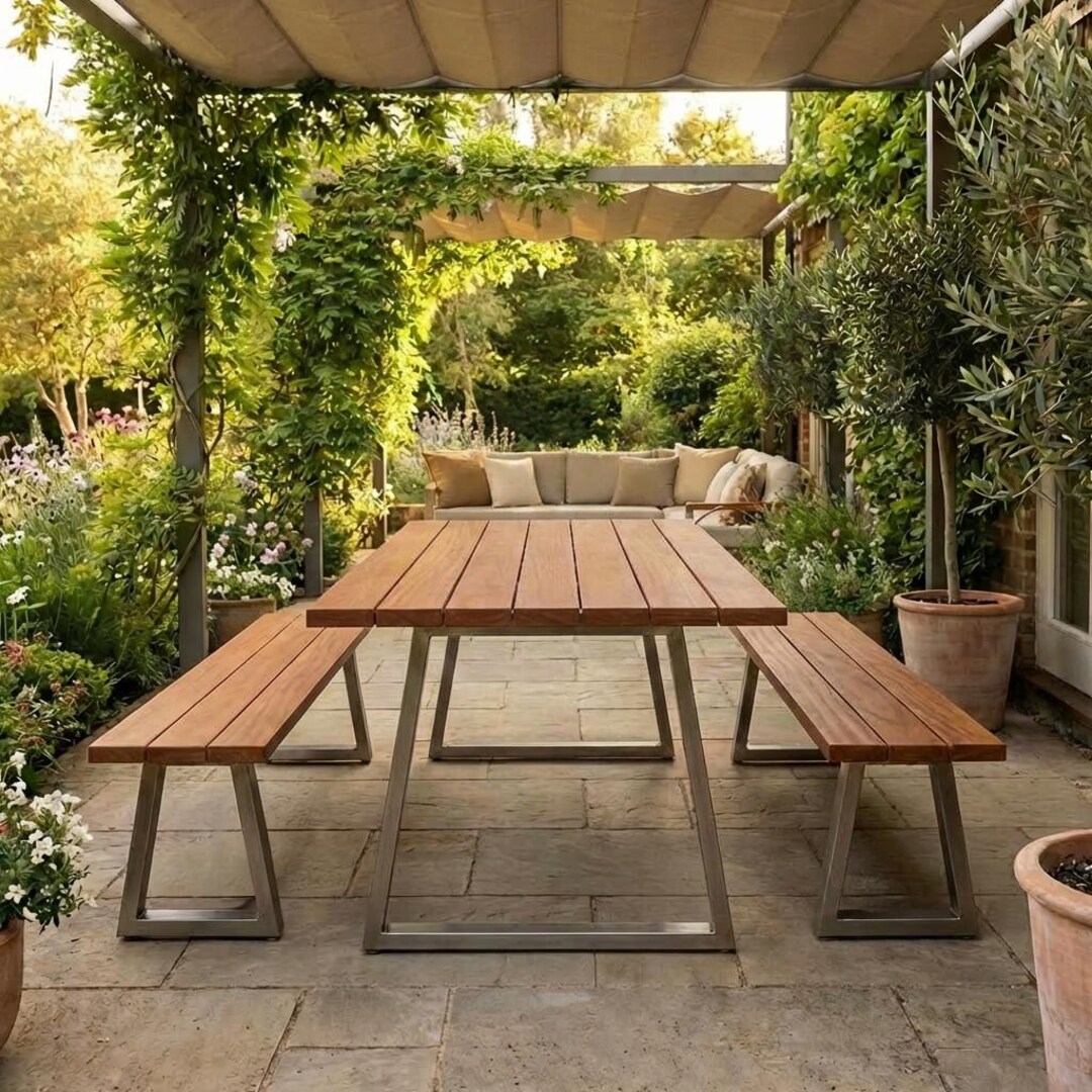 80cm Narrow Outdoor Dining Table, Solid Wood Garden Table UK, Handmade ...