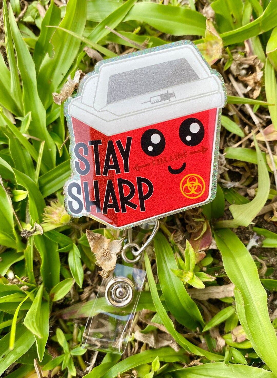 Stay Sharp Badge Reel, Sharps Container Badge Reel, Nurse Humor Badge ...