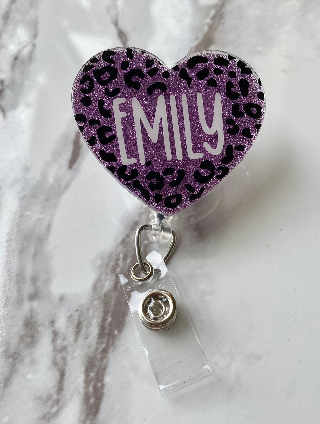 Personalized Cheetah Badge Reel, Cheetah Heart Lanyard, Glitter Badge ...