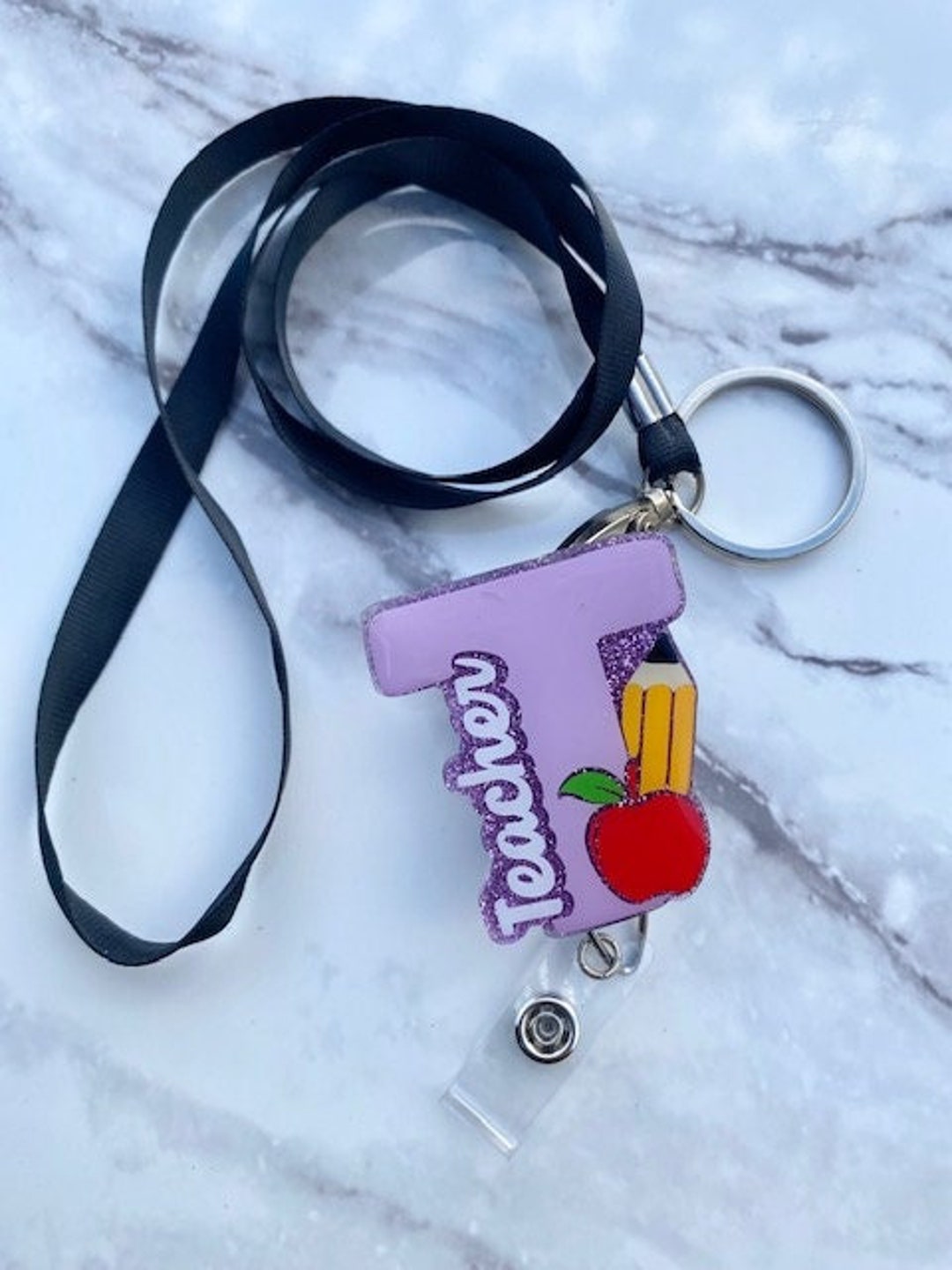 Teacher Monogram Badge Lanyard, Teacher ID Badge Reel, First Day of ...