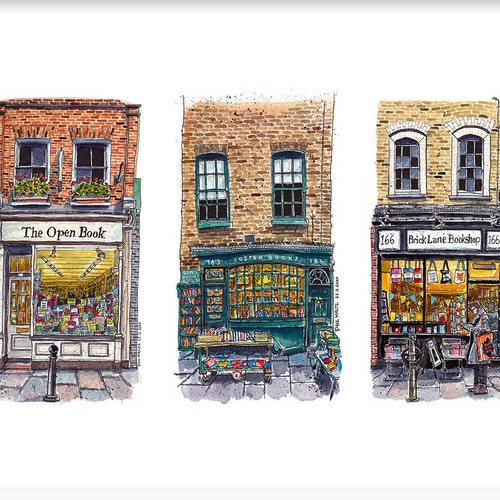 London Bookshops Collection Ink & Watercolour Sketch Print - Etsy UK