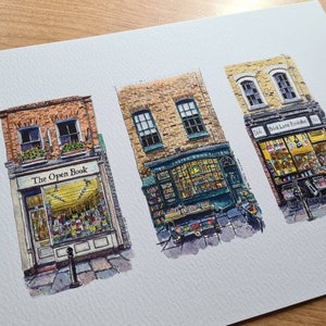 London Bookshops Collection Ink & Watercolour Sketch Print by Phil ...