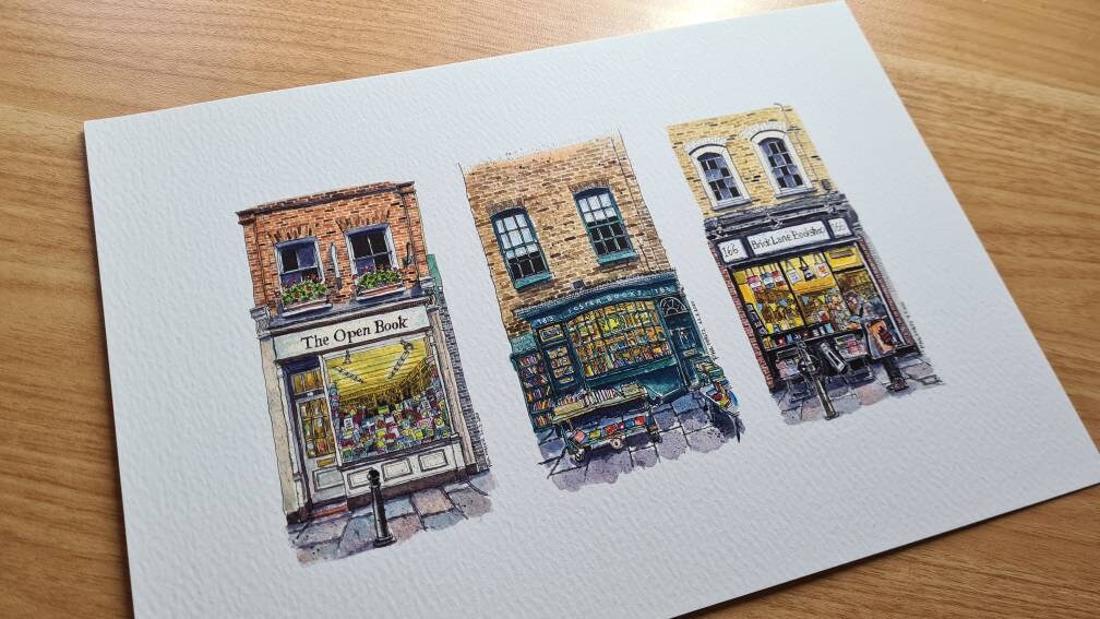 London Bookshops Collection Ink & Watercolour Sketch Print - Etsy
