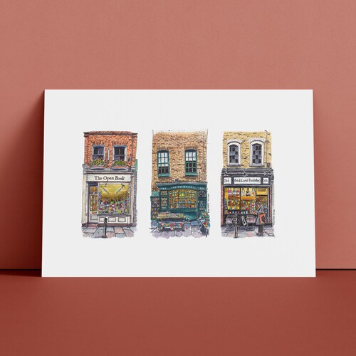 London Bookshops Collection Ink & Watercolour Sketch Print - Etsy