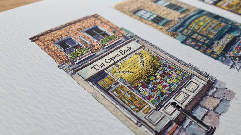 London Bookshops Collection Ink & Watercolour Sketch Print - Etsy