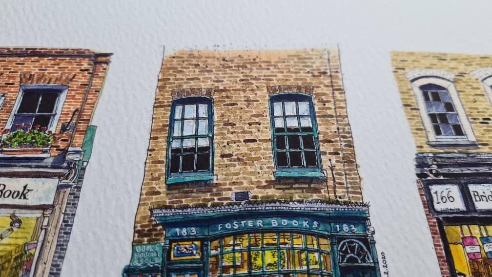 London Bookshops Collection Ink & Watercolour Sketch Print - Etsy